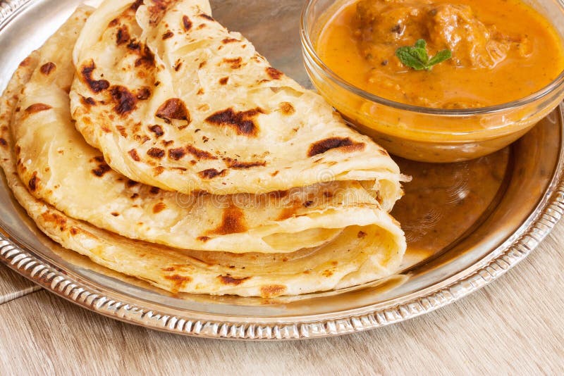Roti Parantha Porotta Multi Layered with Curry Stock Image - Image of ...