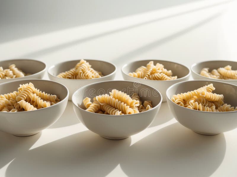 Rotini Pasta in White Bowls on a White Surface with Sunlight, Ready To ...