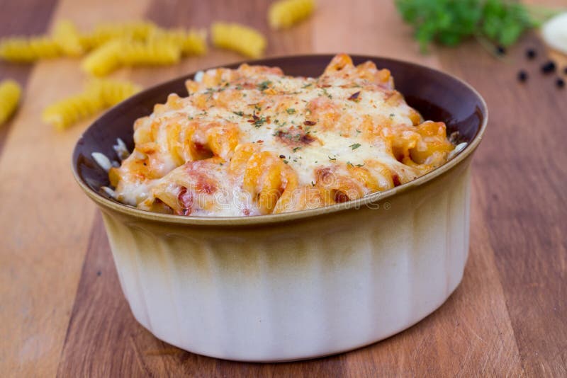 Rotini spiral pasta gratin stock photo. Image of dishware - 49108770