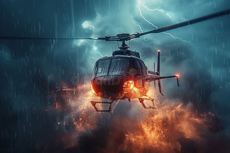 A Rotorcraft is Navigating through a Storm with Lightning Stock Image ...