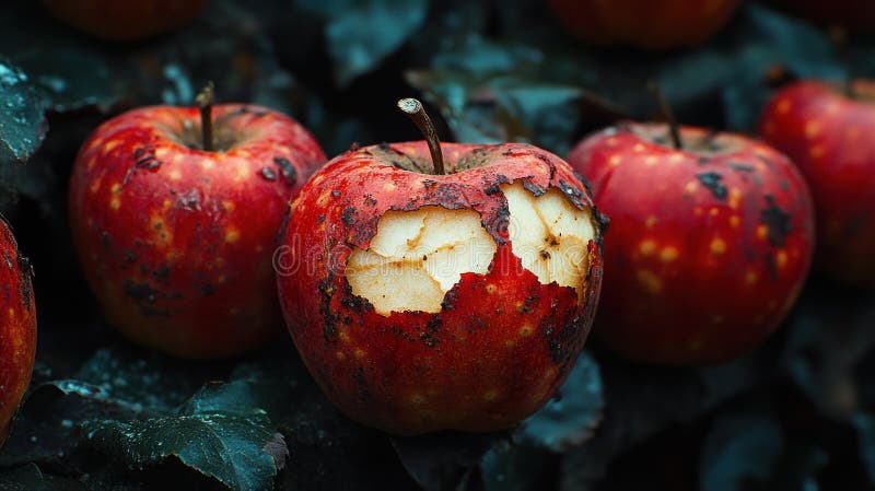 Rotten apples on a branch stock illustration. Illustration of organic ...