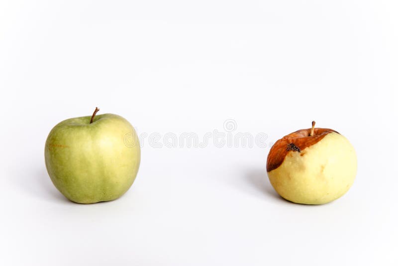 A Rotten and a Fresh Red Apple Next To Each Other. Good Vs Bad ...