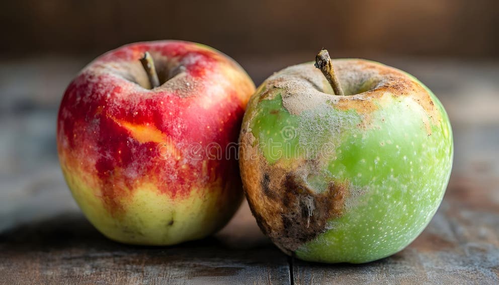 Rotten Red and Green Apple with Mold Decay Fruit Stock Photo - Image of ...