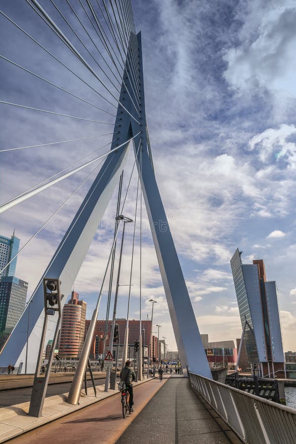 Rotterdam, Bridge: De Erasmusbrug Editorial Photography - Image of ...