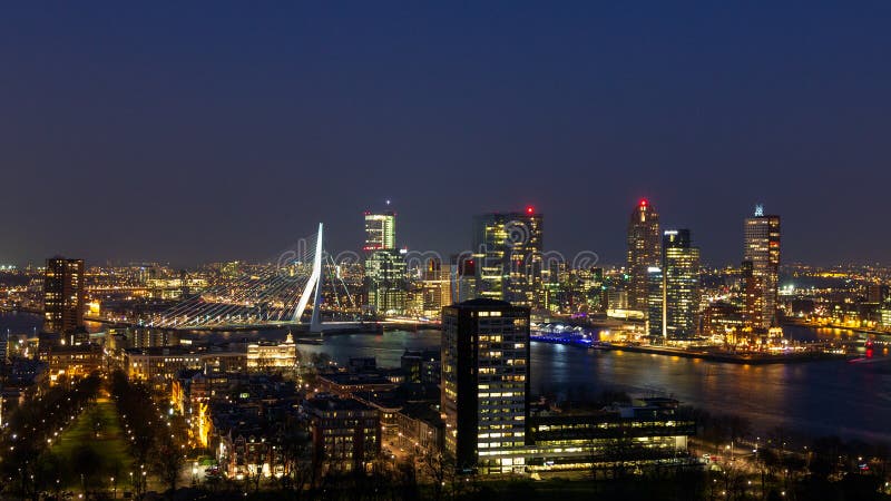 Rotterdam skyline at night stock image. Image of holland - 33531469