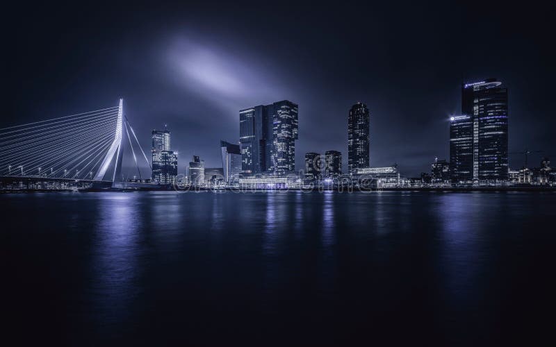 Rotterdam Cityscape with Skyscrapers and Skyline at Night with ...