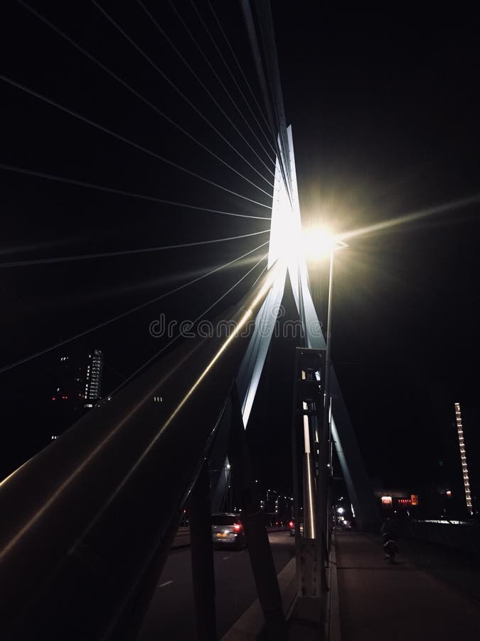 Rotterdam Erasmusbrug Night Time Stock Photo - Image of rotterdam ...