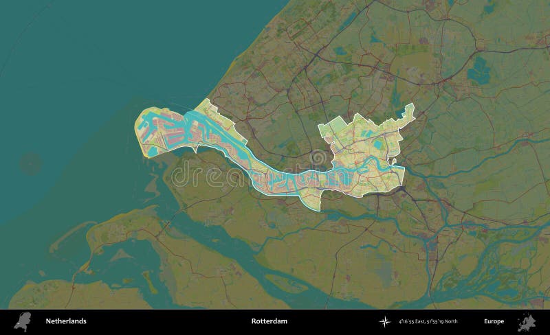 Rotterdam Highlighted, Netherlands. Topographic Humanitarian Stock ...