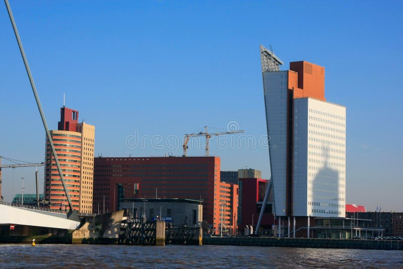 Rotterdam Modern Buildings and Meuse River Stock Image - Image of blue ...