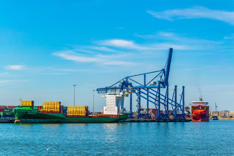 ROTTERDAM, NETHERLANDS, AUGUST 6, 2018: View of the Port of Rotterdam ...