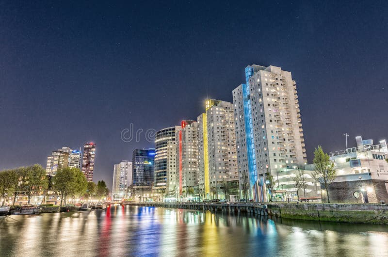 Rotterdam, Netherlands. Beautiful Modern City Skyline at Night Stock ...