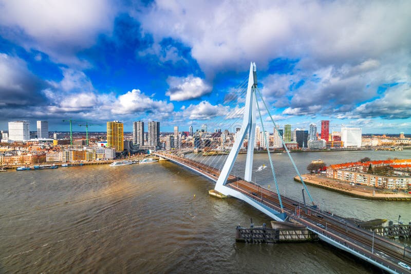 Rotterdam, Netherlands, City Skyline Editorial Photo - Image of bridge ...