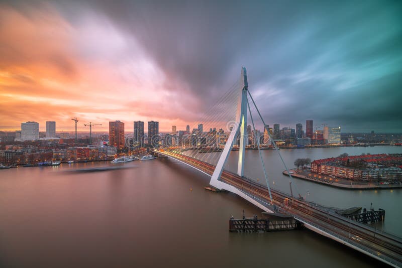 Rotterdam, Netherlands, City Skyline Over the River Editorial Image ...