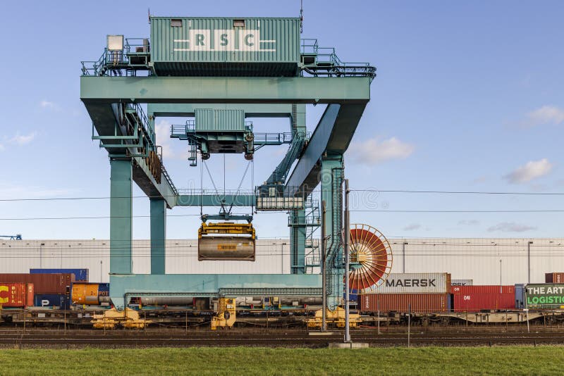 Rotterdam, Netherlands - 2021-01-13: Crane Loading Containers on a ...