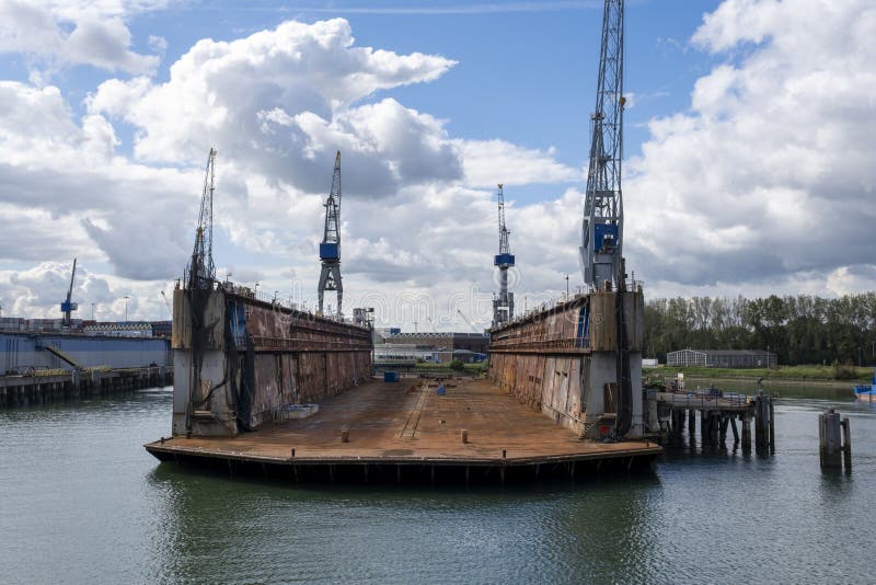 Floating Dry Dock with Cranes in the Port of Rotterdam Stock Image ... Floating Dry Dock with Cranes in the Port of Rotterdam Stock Image ...