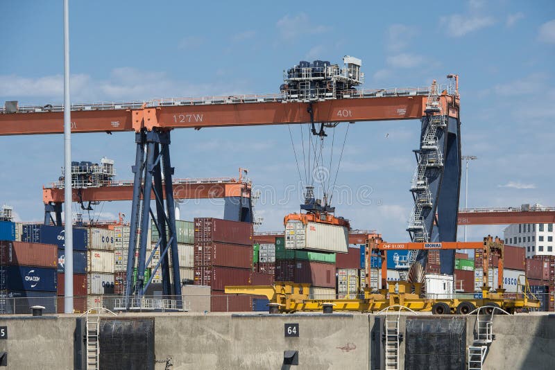 Containers Being Moved after Being Disembarked on a Container Terminal ...