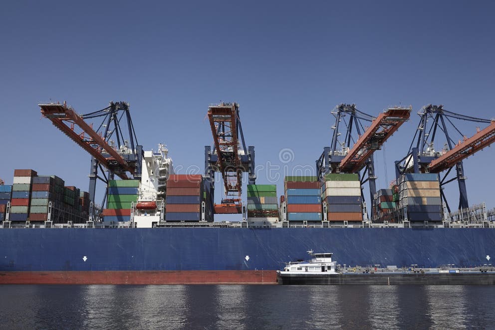 Rotterdam, the Netherlands. View of a Large Containership Docked in the ...