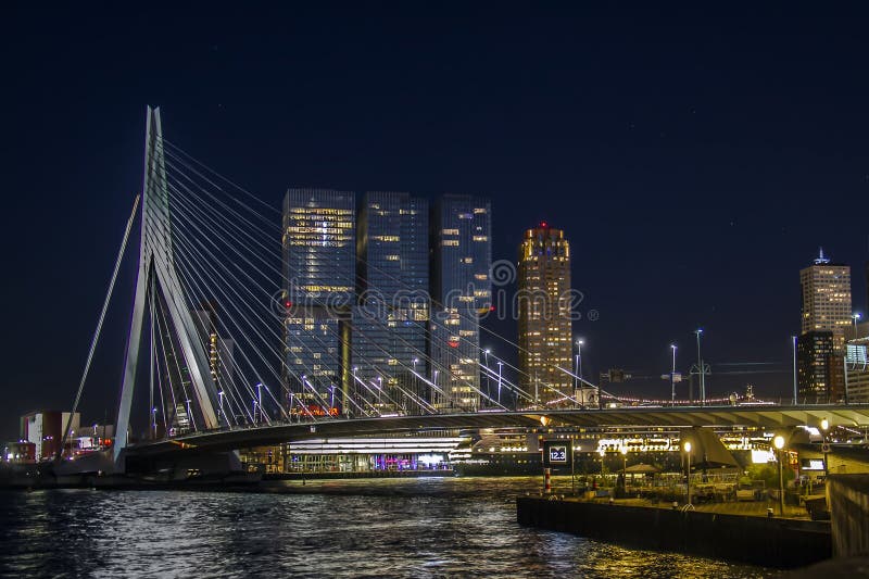 Rotterdam by night editorial image. Image of bridge, modern - 88594205