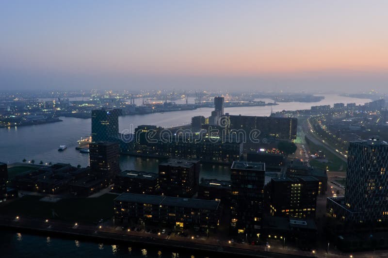 Rotterdam Night View To City Skyline Stock Photo - Image of industrial ...