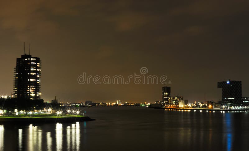 Rotterdam Night View To City Skyline Stock Image - Image of illuminated ...