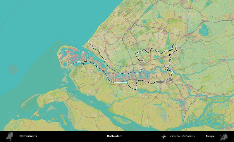 Rotterdam Outlined, Netherlands. Topographic Humanitarian Stock ...