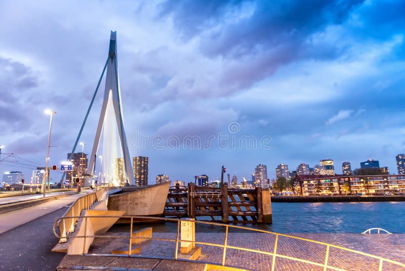 Rotterdam Skyline. Beautiful View after Sunset Editorial Stock Image ...