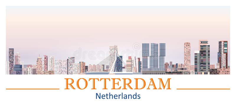 Rotterdam Skyline in Bright Color Palette Vector Illustration Stock ...