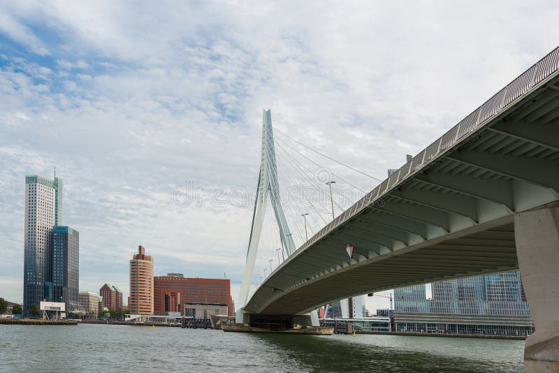 Rotterdam Skyline with a Erasmus Bridge. Erasmusbrug Editorial Stock ...