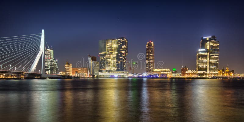 Rotterdam Skyline at Night Hdr. Editorial Stock Image - Image of meuse ...