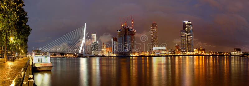 Rotterdam skyline at night editorial stock image. Image of light ...