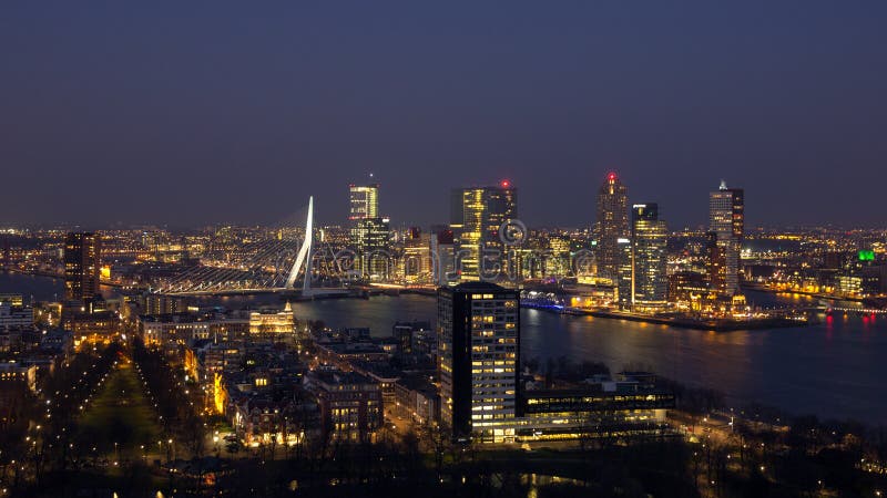 Rotterdam skyline at night stock image. Image of holland - 33531469