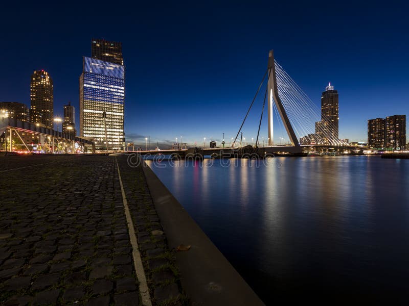 Rotterdam skyline at night stock image. Image of river - 269857727