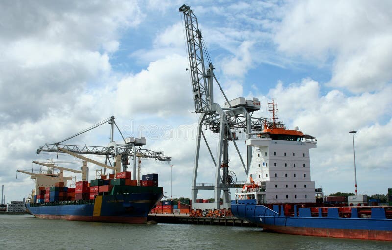 Loading and Unloading in the Port of Rotterdam Stock Photo - Image of ...