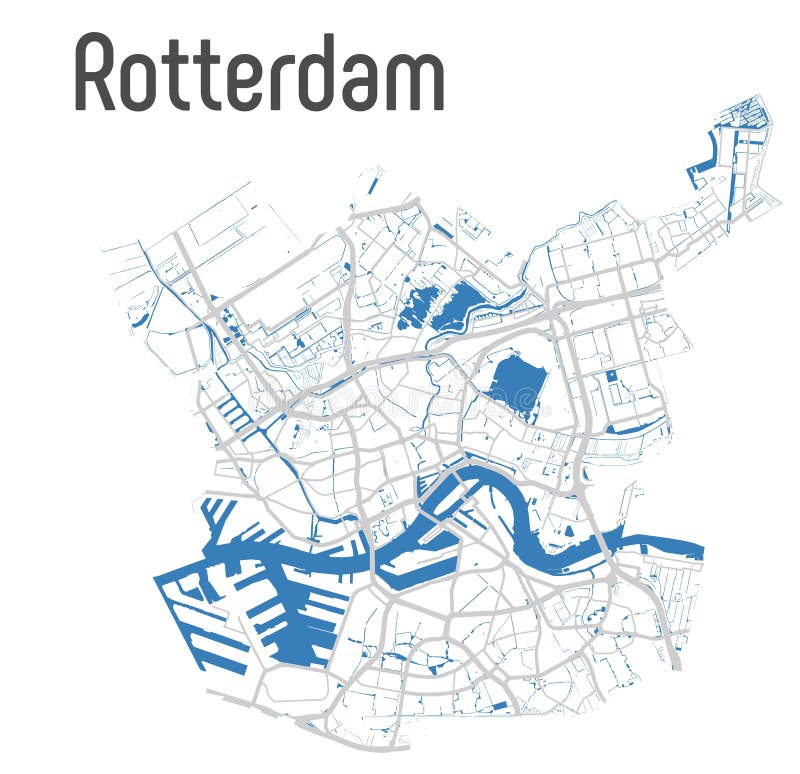 Rotterdam Vector Map with River and Main Roads Stock Vector ...