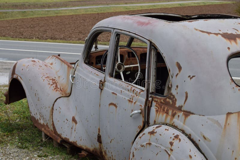 A Rotting Car on the Side of the Road Stock Photo - Image of wreck ...
