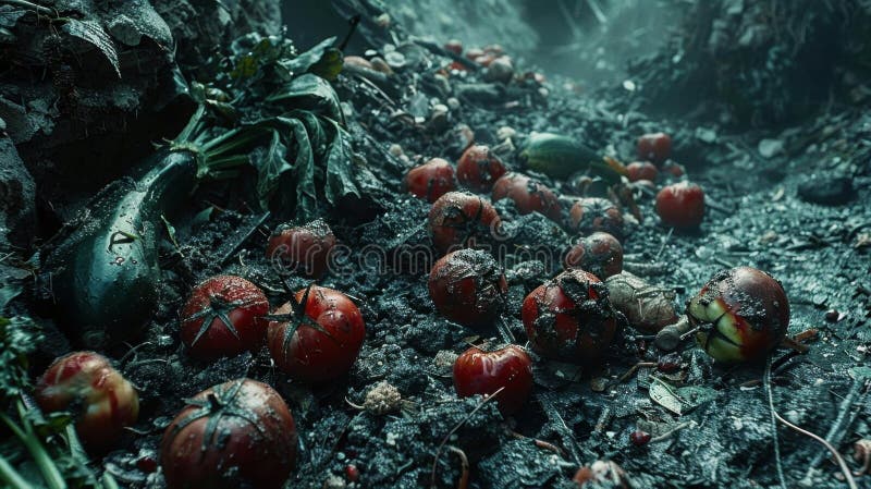 Rotting Tomatoes and Vegetables in a Compost Pile Stock Illustration ...