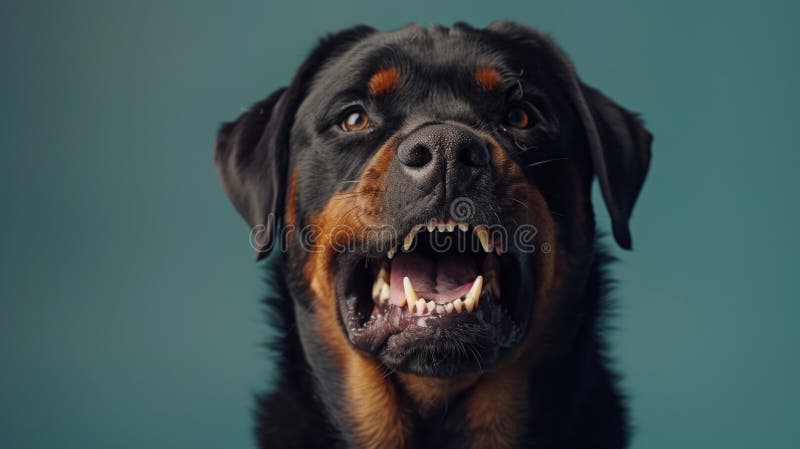 Rottweiler, Angry Dog Baring Its Teeth, Studio Lighting Pastel ...