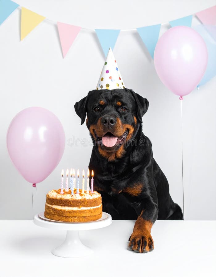 Rottweiler Birthday Card with Cake and Balloons Stock Illustration ...