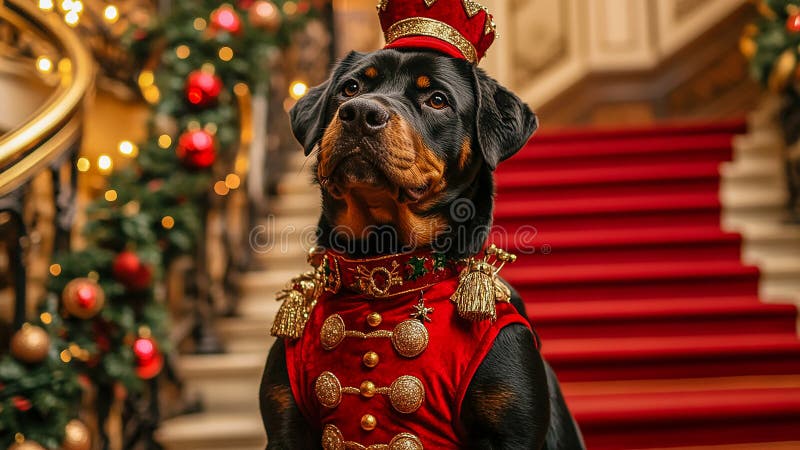 Rottweiler Dressed As Christmas Nutcracker, Posing in Front of Grand ...