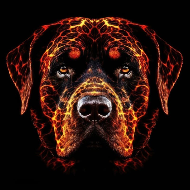 Rottweiler Face Shape in Red Fire on Black Background. Generative AI ...