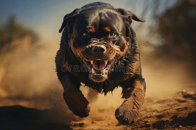 Rottweiler Guard Dog Running on Sandy Path Stock Illustration ...