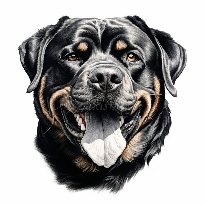Rottweiler Dog Head, Portrait, Sketch, Drawing Isolated on White Stock ...
