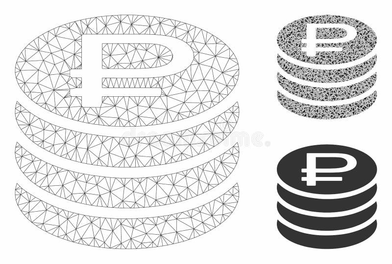 Rouble Coins Stack Vector Mesh Wire Frame Model and Triangle Mosaic ...