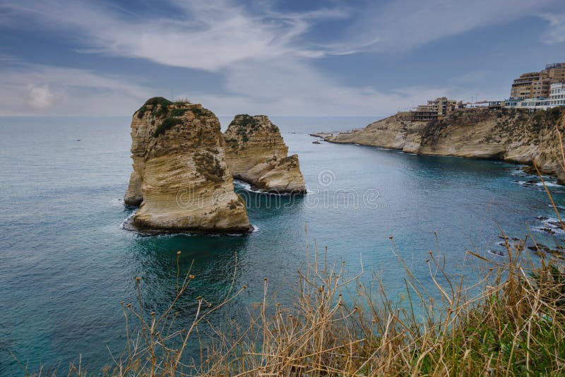 Rouche Rocks in Beirut, Lebanon in the Sea Stock Image - Image of rocks ...