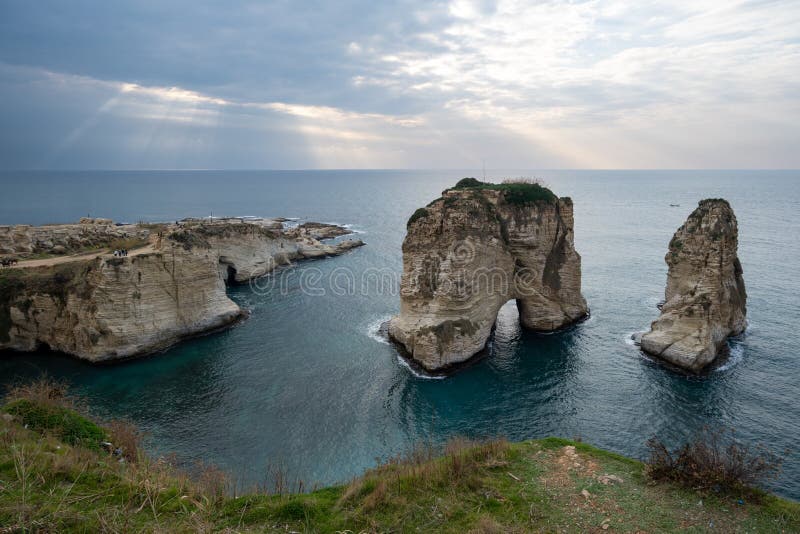 Rouche Rocks in Beirut, Lebanon in the Sea Stock Photo - Image of ...