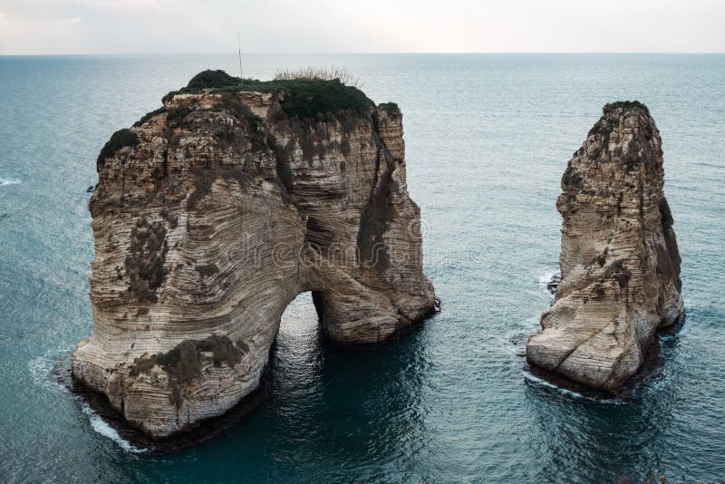 Rouche Rocks in Beirut, Lebanon in the Sea Stock Photo - Image of ...
