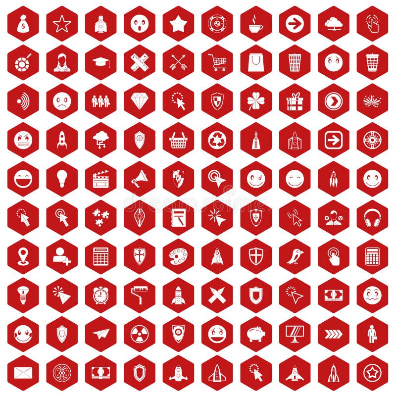Rouge D'hexagone De 100 D'interface Icônes De Pictogramme Illustration ...