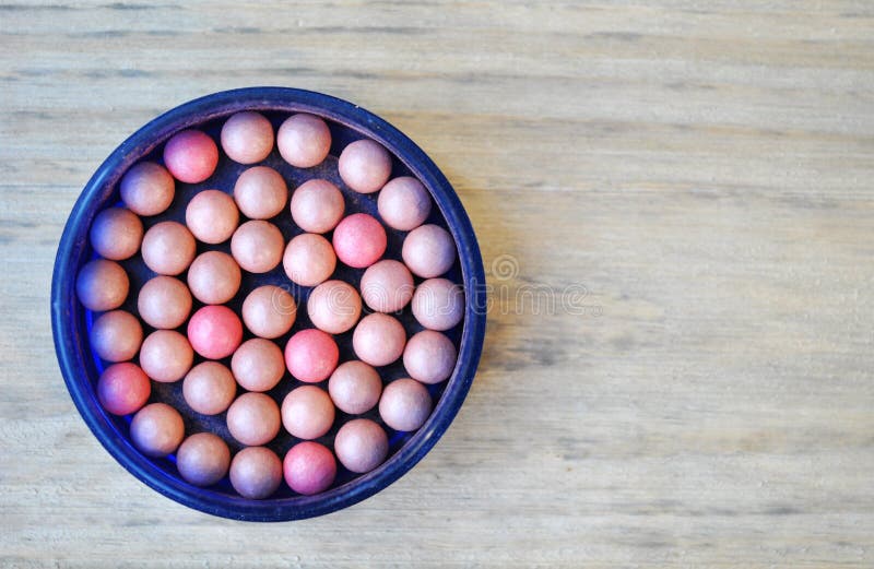 Rouge in Round Box on Wood Table Background Stock Photo - Image of ball ...