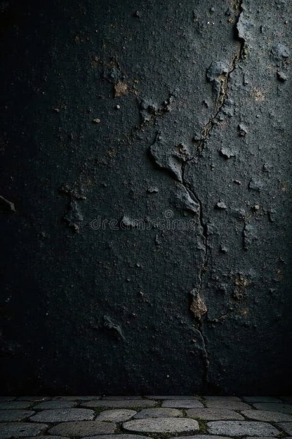 Rough, Aged Black Wall; Deep Crevices, Peeling Paint , Retro, Surface ...
