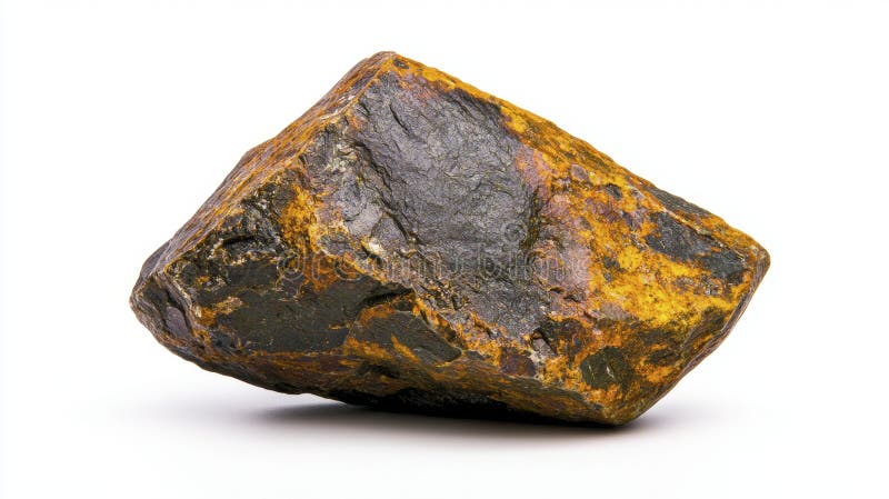 Rough Angular Rock Specimen with Gray, Brown, and Orange Hues on White ...